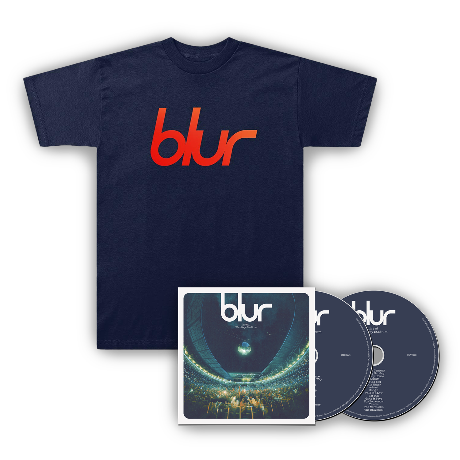 BLUR LOGO NAVY T-SHIRT + LIVE AT WEMBLEY 2CD | Blur Official Store